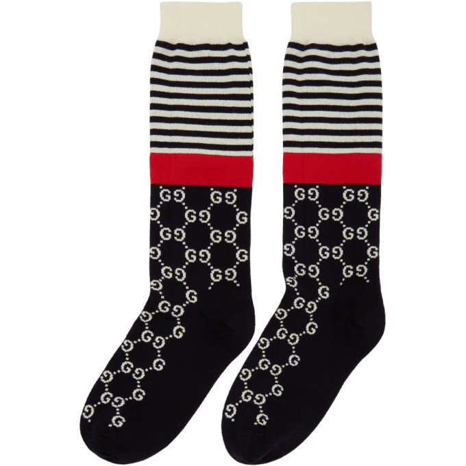 Gucci Navy and Red Striped GG Socks Gucci