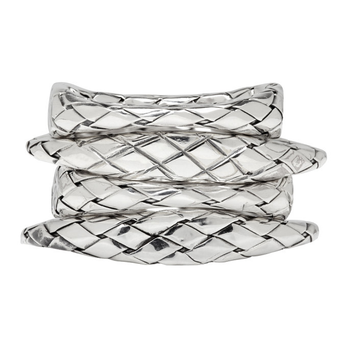 Bottega Veneta Silver Woven Rings Bottega Veneta