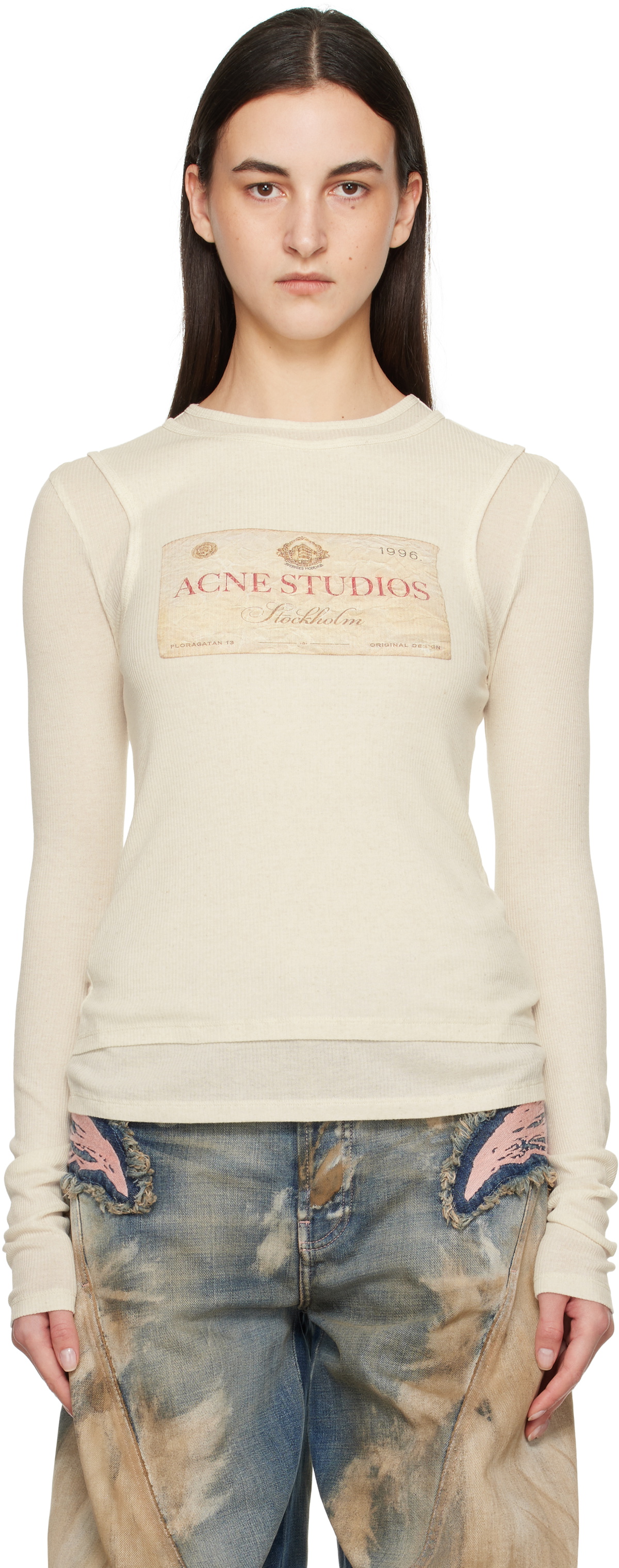 Acne Studios Beige Double-layered Long Sleeve T-shirt Acne Studios