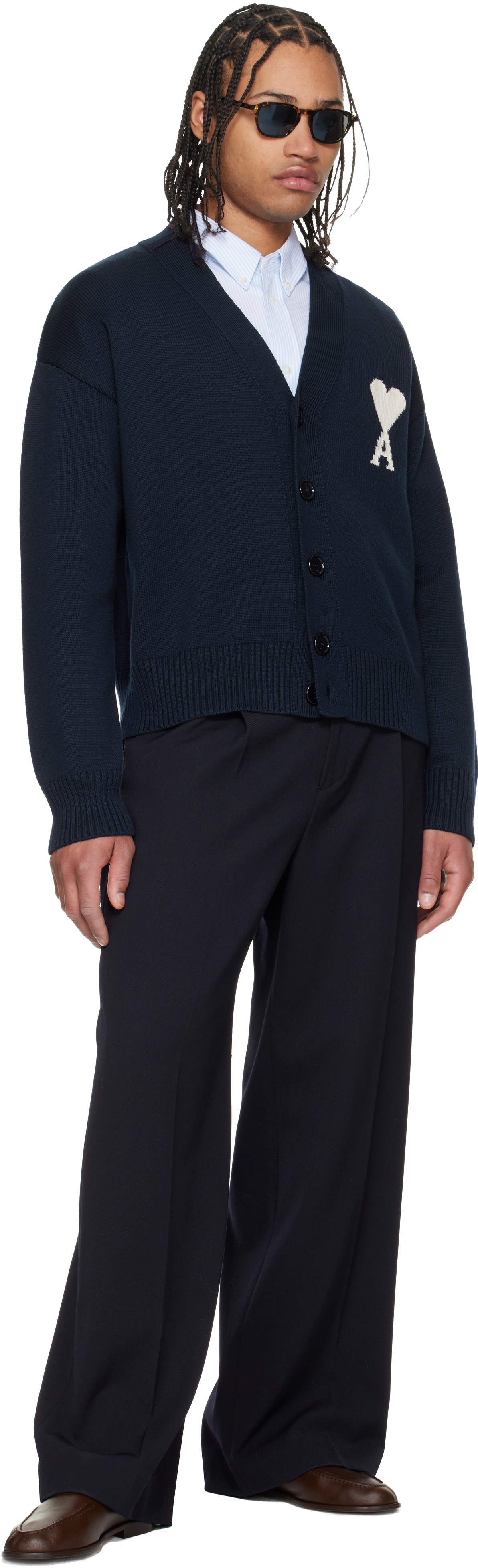 AMI Paris Navy Wool Ami de Coeur Cardigan AMI