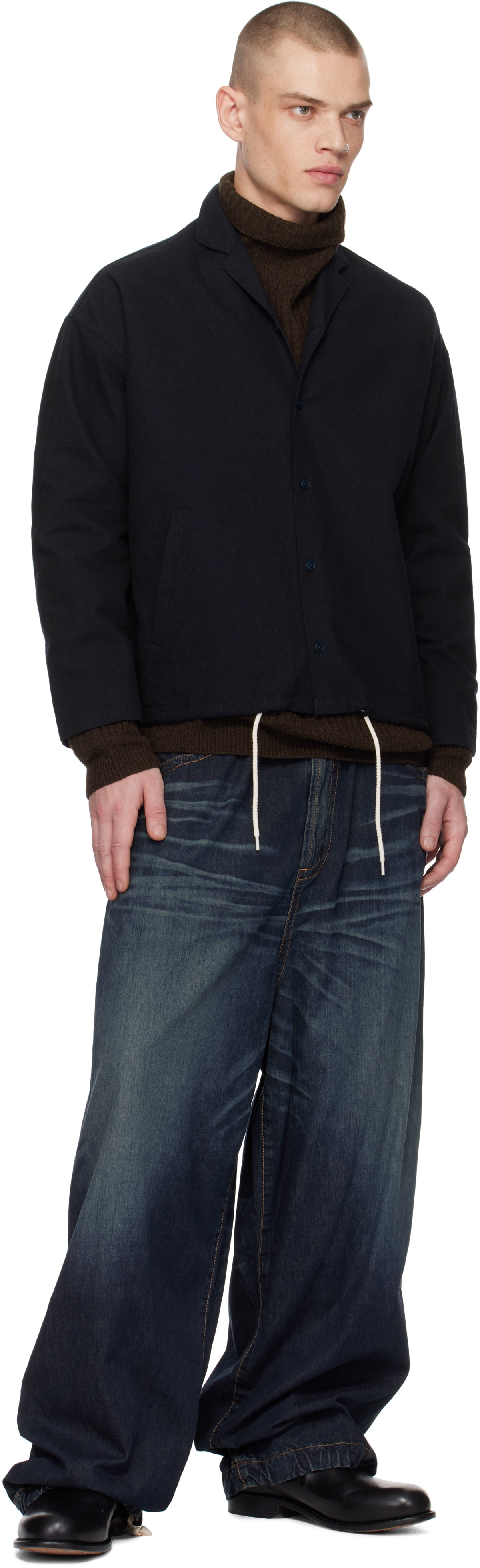 nanamica Navy Cotton Wool Deck Jacket Nanamica