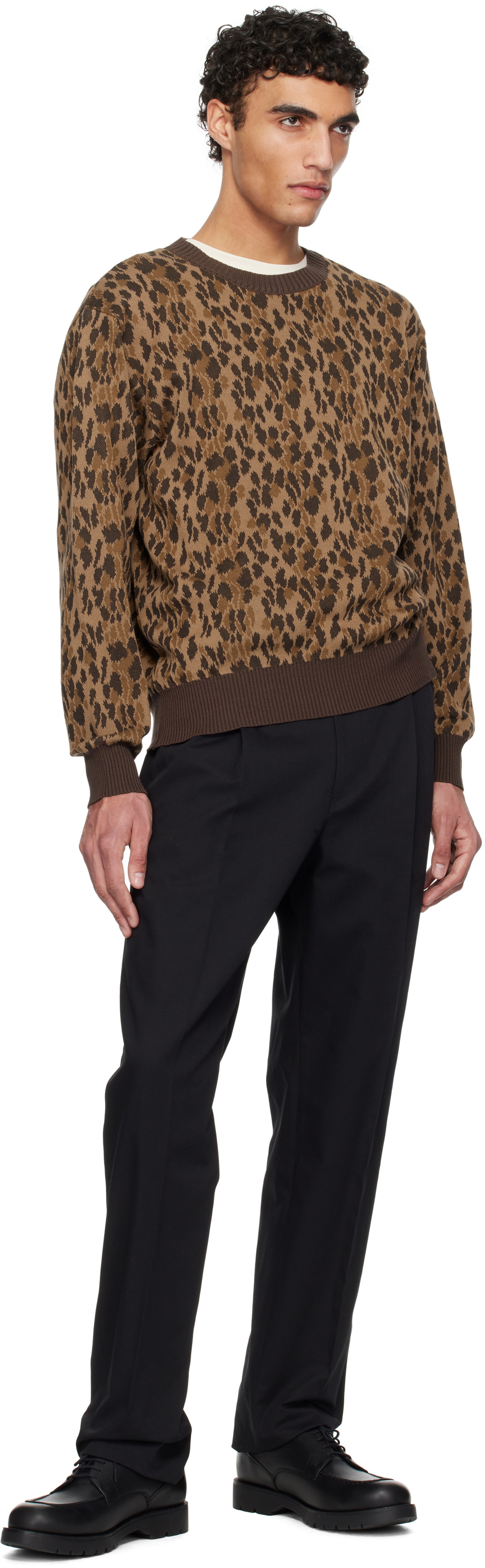 WACKO MARIA Brown Leopard Jacquard Knit Sweater Wacko Maria