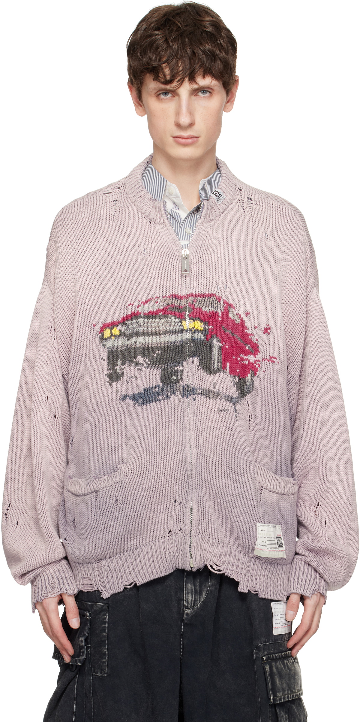 Maison MIHARA YASUHIRO Pink Car Jacquard Knit Cardigan Maison MIHARA ...