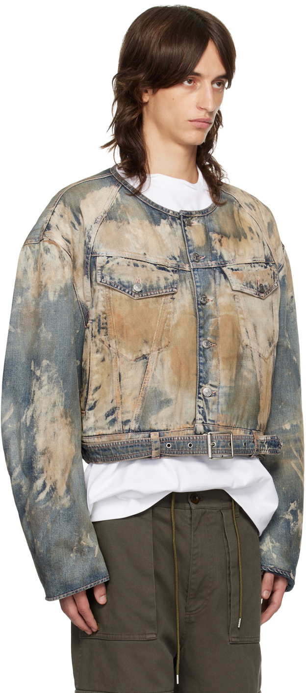 Acne Studios Blue & Tan Cropped Denim Jacket Acne Studios