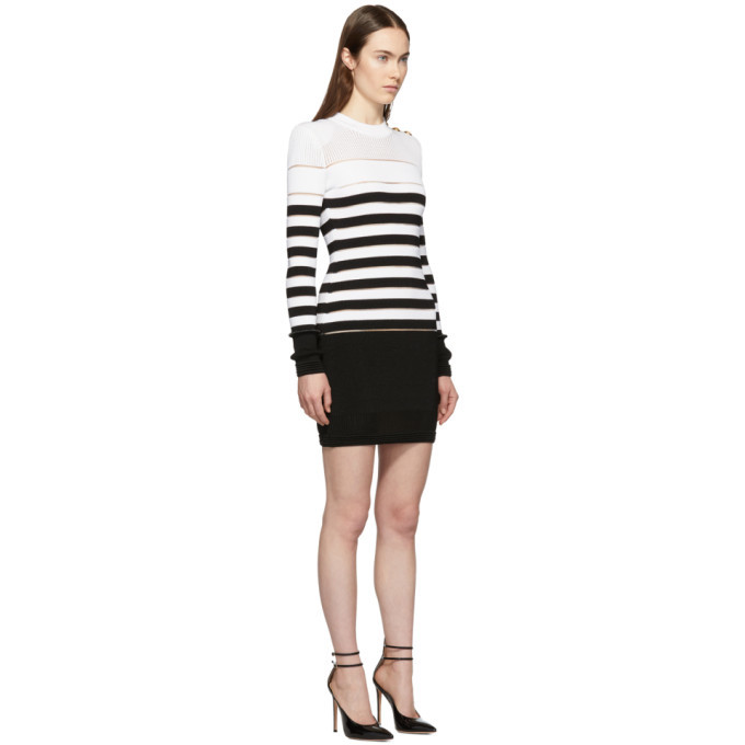 Balmain Black and White Transparent Stripe Three-Button Dress Balmain