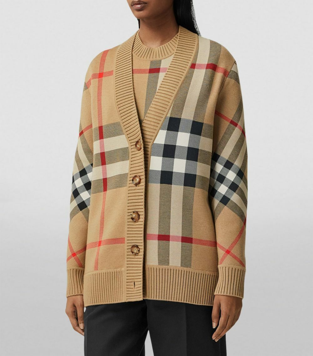 BURBERRY - Check Motif Wool Cardigan Burberry