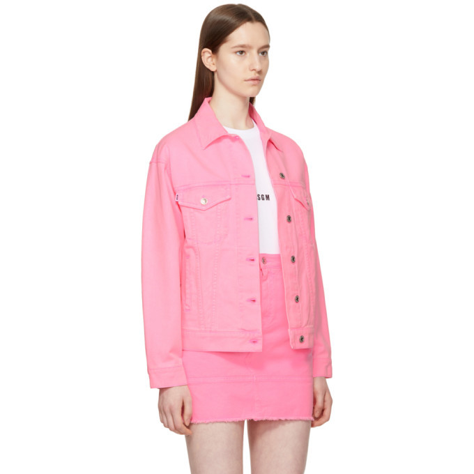 MSGM Pink Oversized Embroidered Denim Jacket MSGM