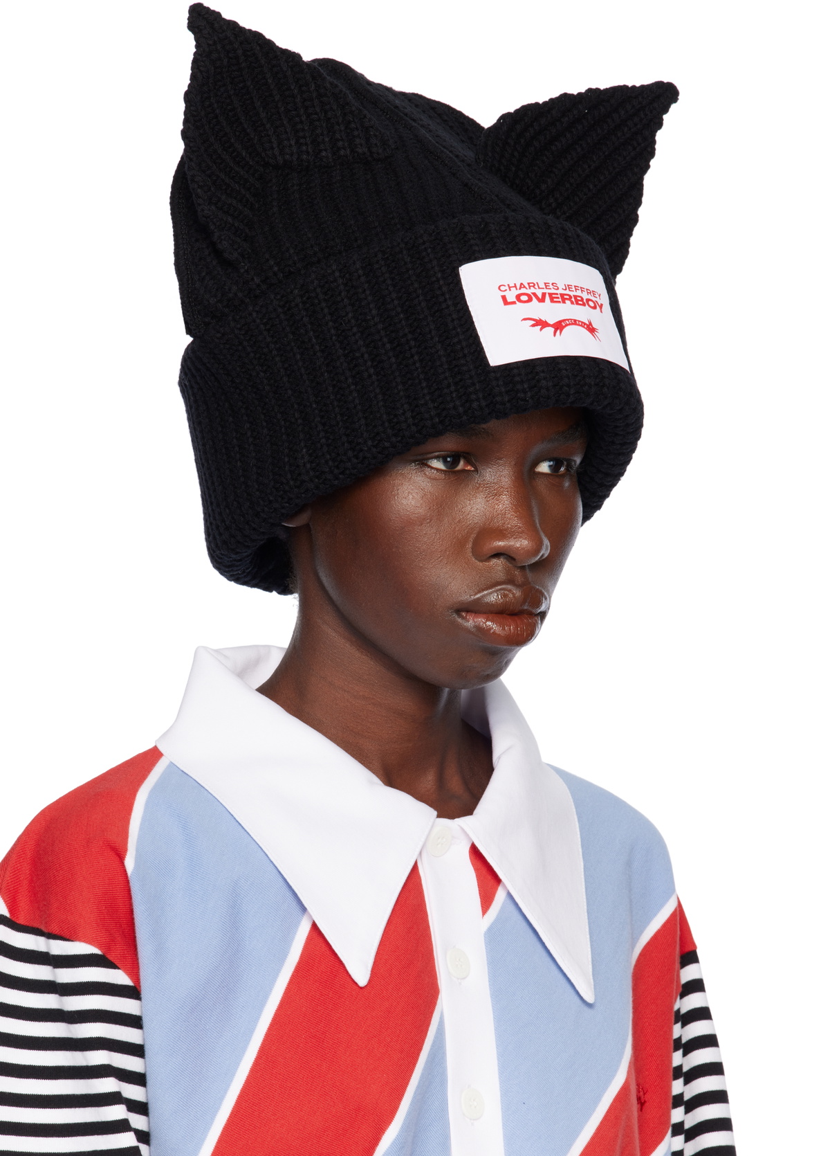 Charles Jeffrey LOVERBOY Black Supersized Chunky Ears Beanie Charles ...