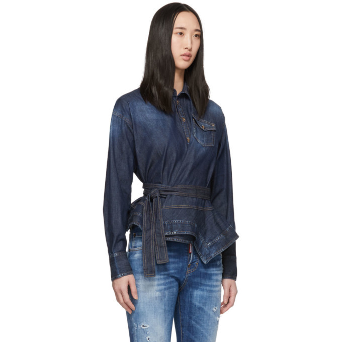 Dsquared2 Blue Denim Handkerchief Shirt Dsquared2