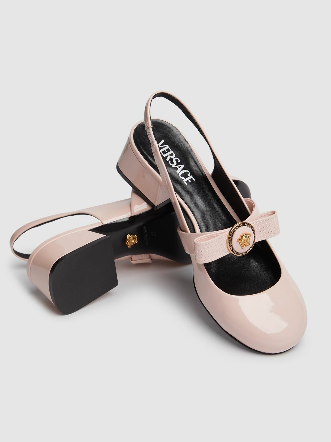 VERSACE 35mm Gianni Ribbon Patent Sling Backs Versace