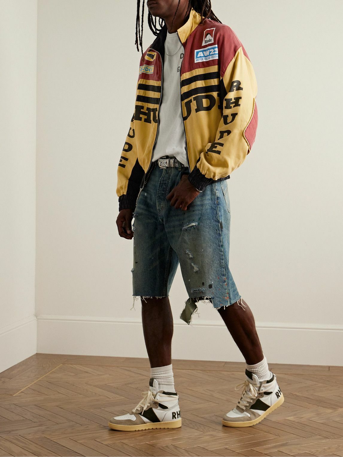 Rhude - Rally Colour-Block Logo-Print Twill Bomber Jacket - Yellow Rhude