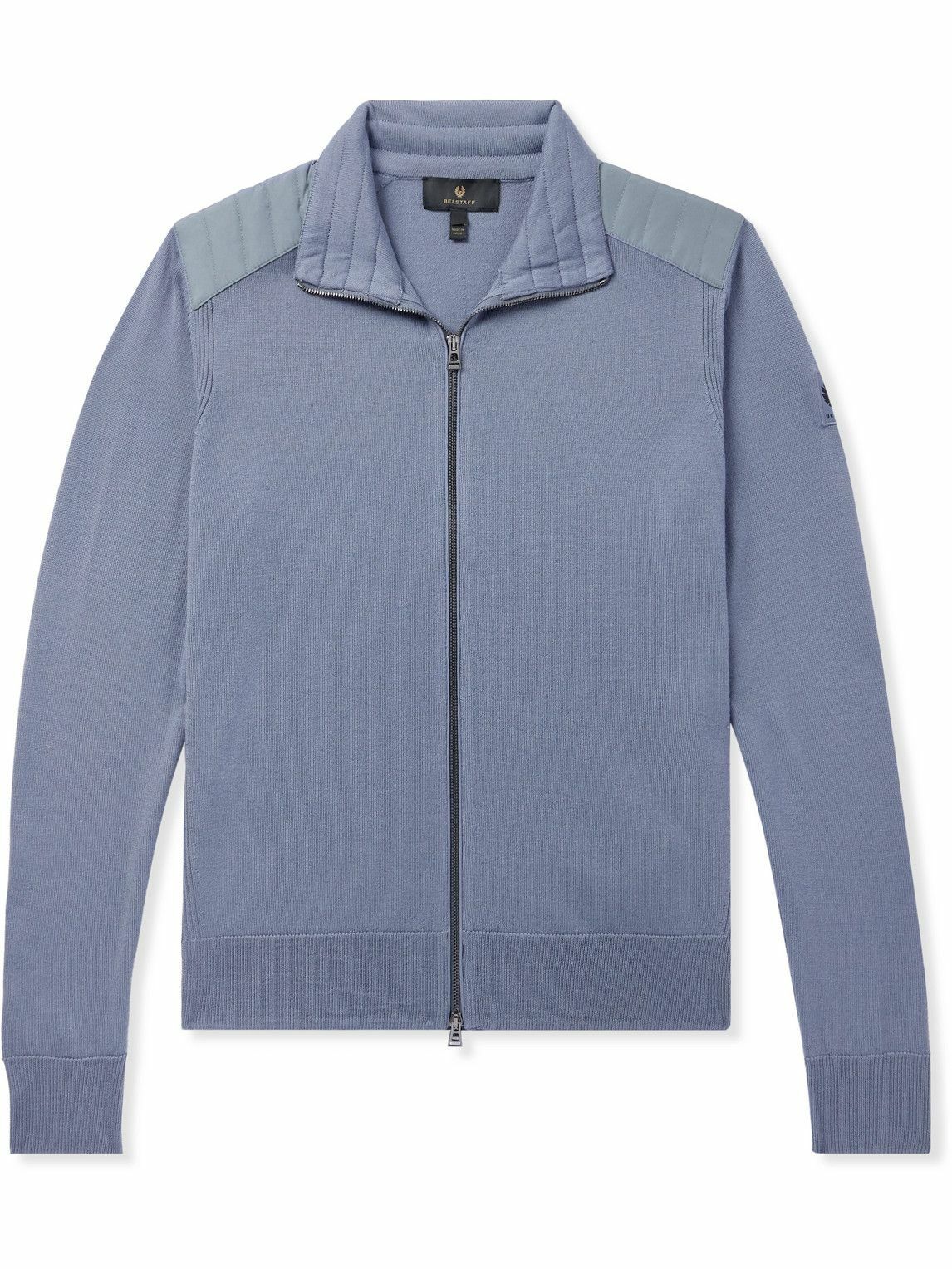 Belstaff - Kelby Slim-Fit Shell-Trimmed Wool Zip-Up Cardigan - Blue ...