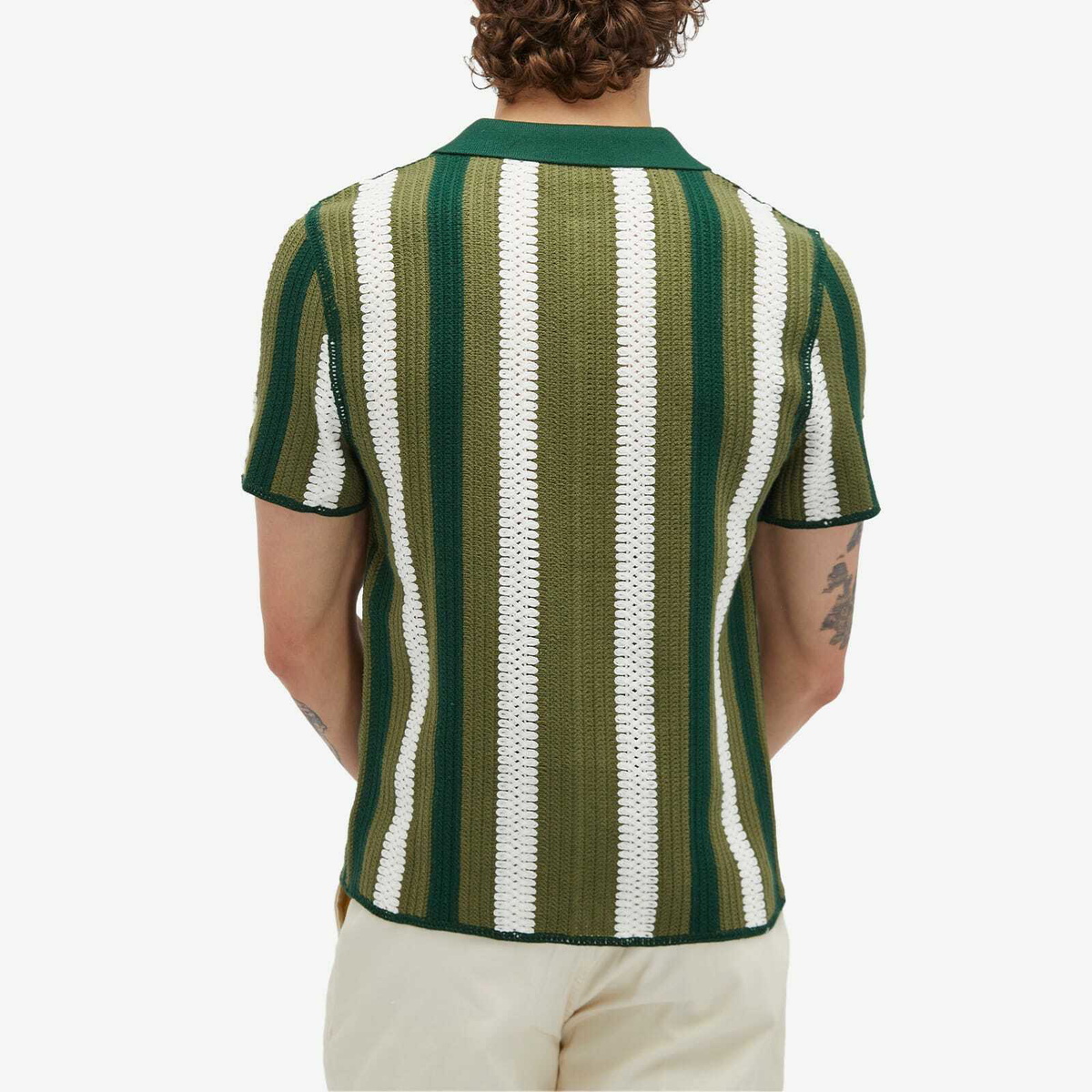 Percival Men's Pathos Crochet Stripe Shirt in Forest Percival
