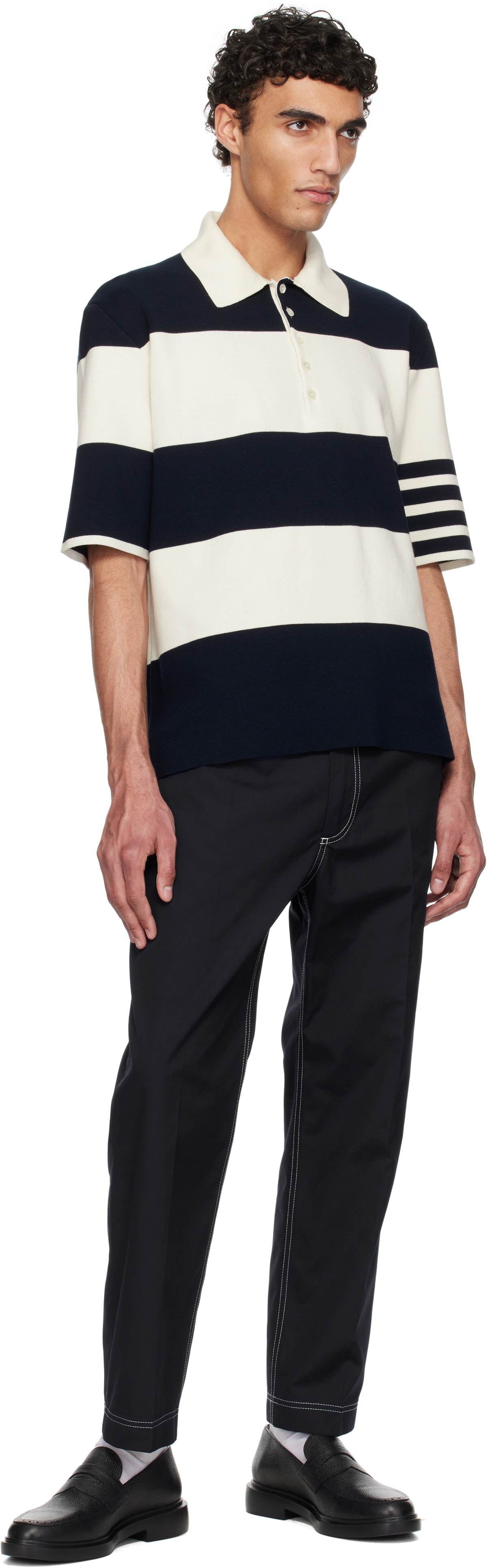 Thom Browne Navy Typewriter Cloth Tapered Chino Trousers Thom Browne