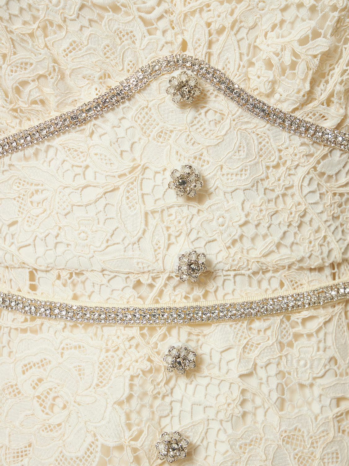 SELF-PORTRAIT - Embellished Lace Midi Dress W/bow Self-Portrait