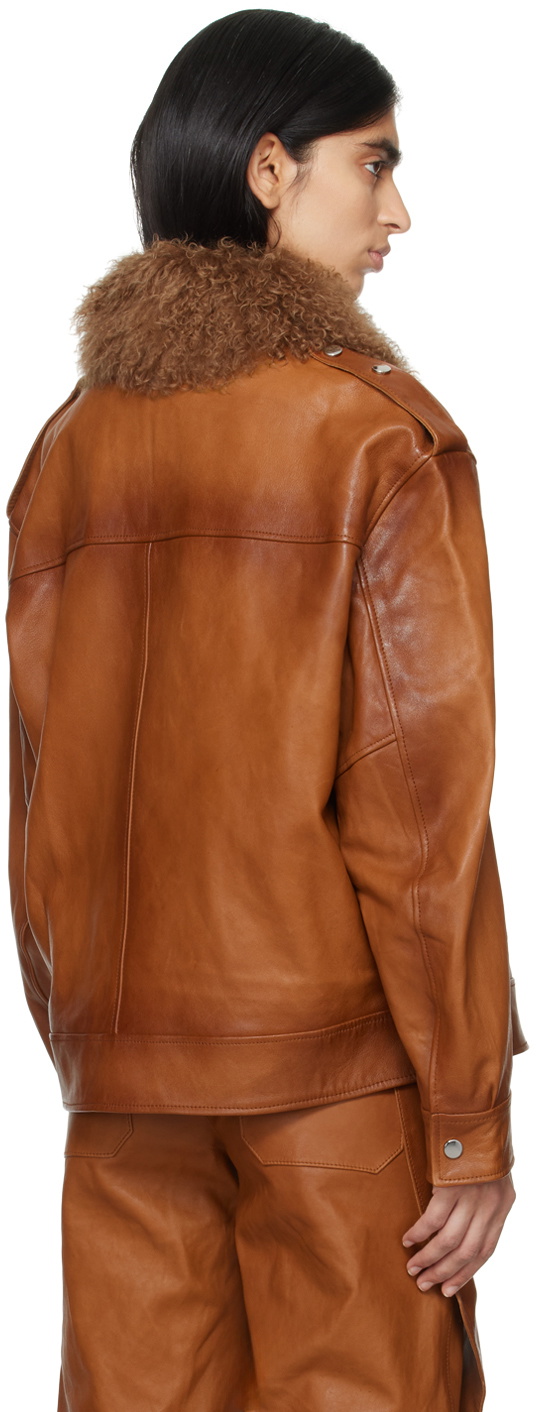 Blumarine Brown Detachable Collar Leather Jacket Blumarine