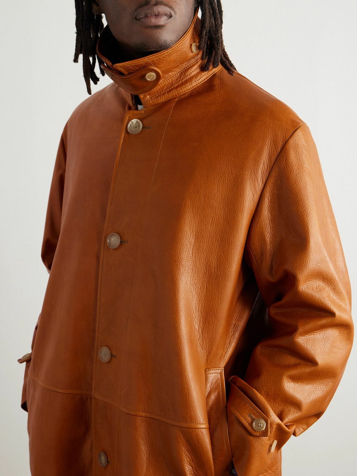 BODE - Panelled Glossed Textured-Leather Coat - Brown Bode