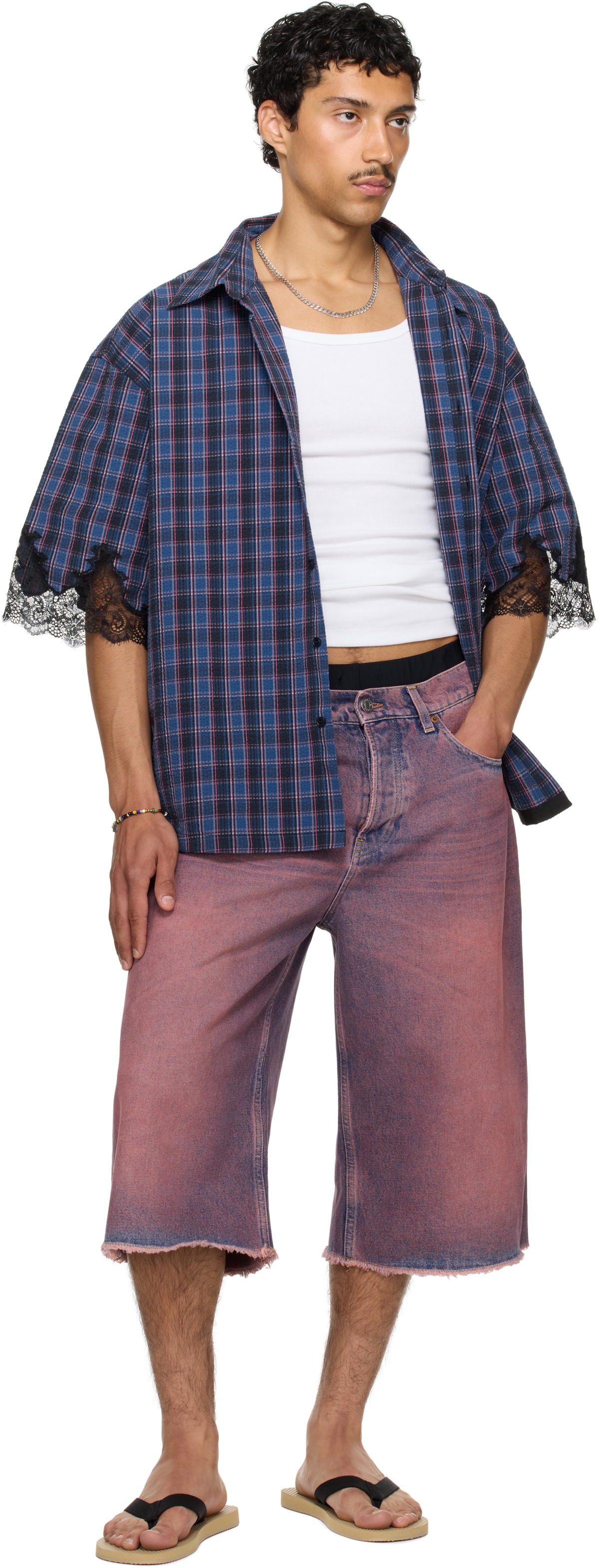 Martine Rose SSENSE Exclusive Navy Lace Overshirt Martine Rose