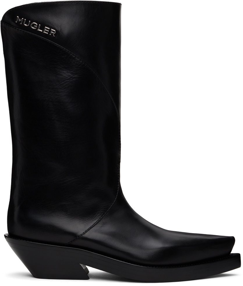 Mugler Black Leather Santiag Boots Mugler