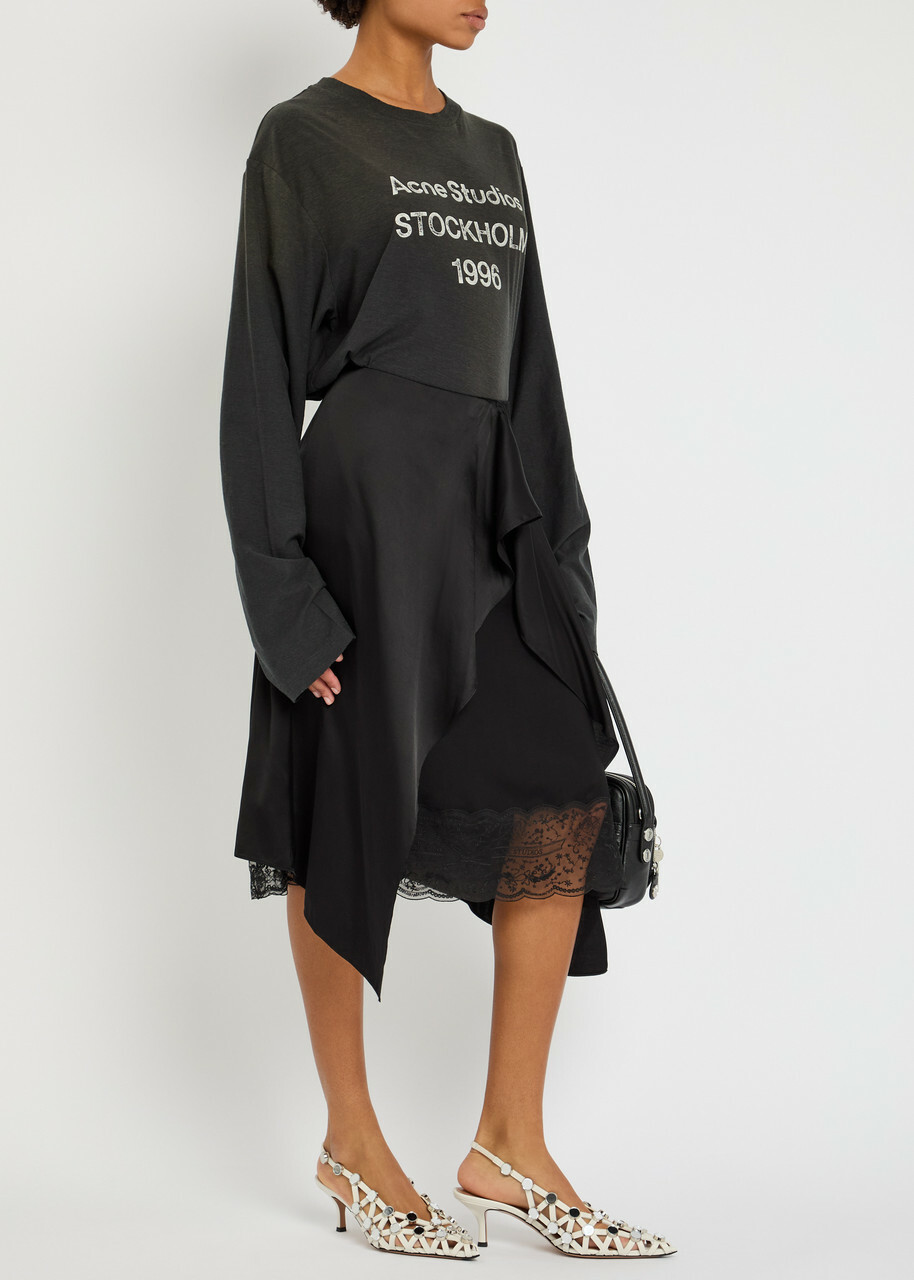 Acne Studios Inouka Asymmetric Satin Midi Skirt Black Acne Studios