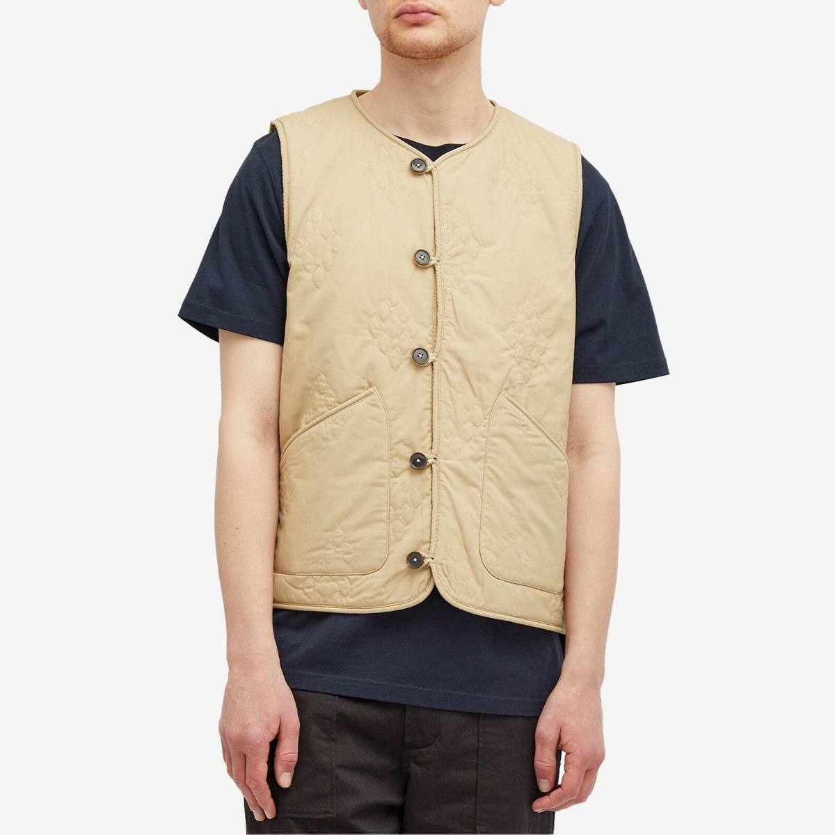Universal Works Men's Quilted Liner Gilet in Sand Universal Works