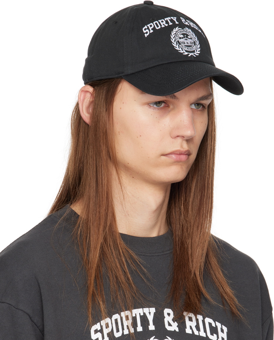 Sporty & Rich Black Varsity Crest Cap Sporty & Rich