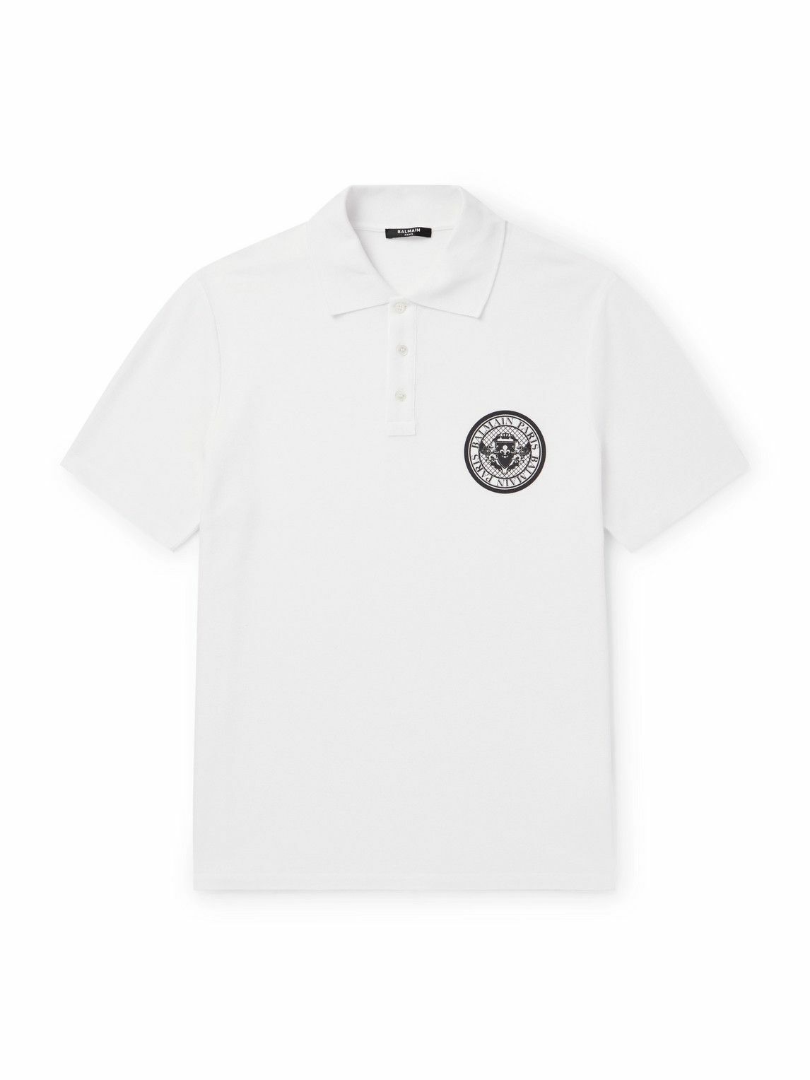 Balmain - Logo-Print Cotton-Piqué Polo Shirt - White Balmain