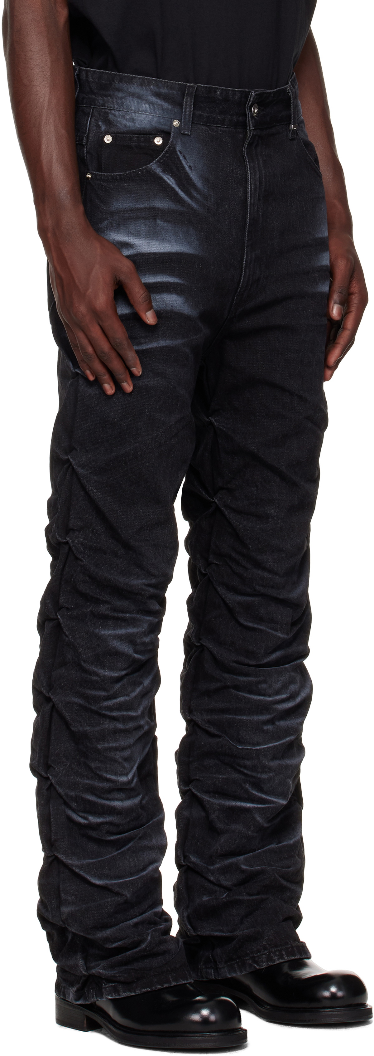 We11done Black Textured Fold Jeans We11done