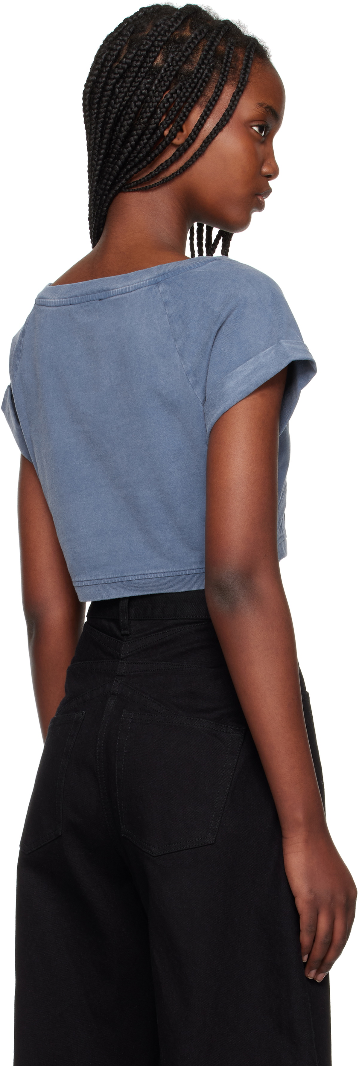 Balmain Blue Cropped 'Balmain Couture' Embroidered T-shirt Balmain