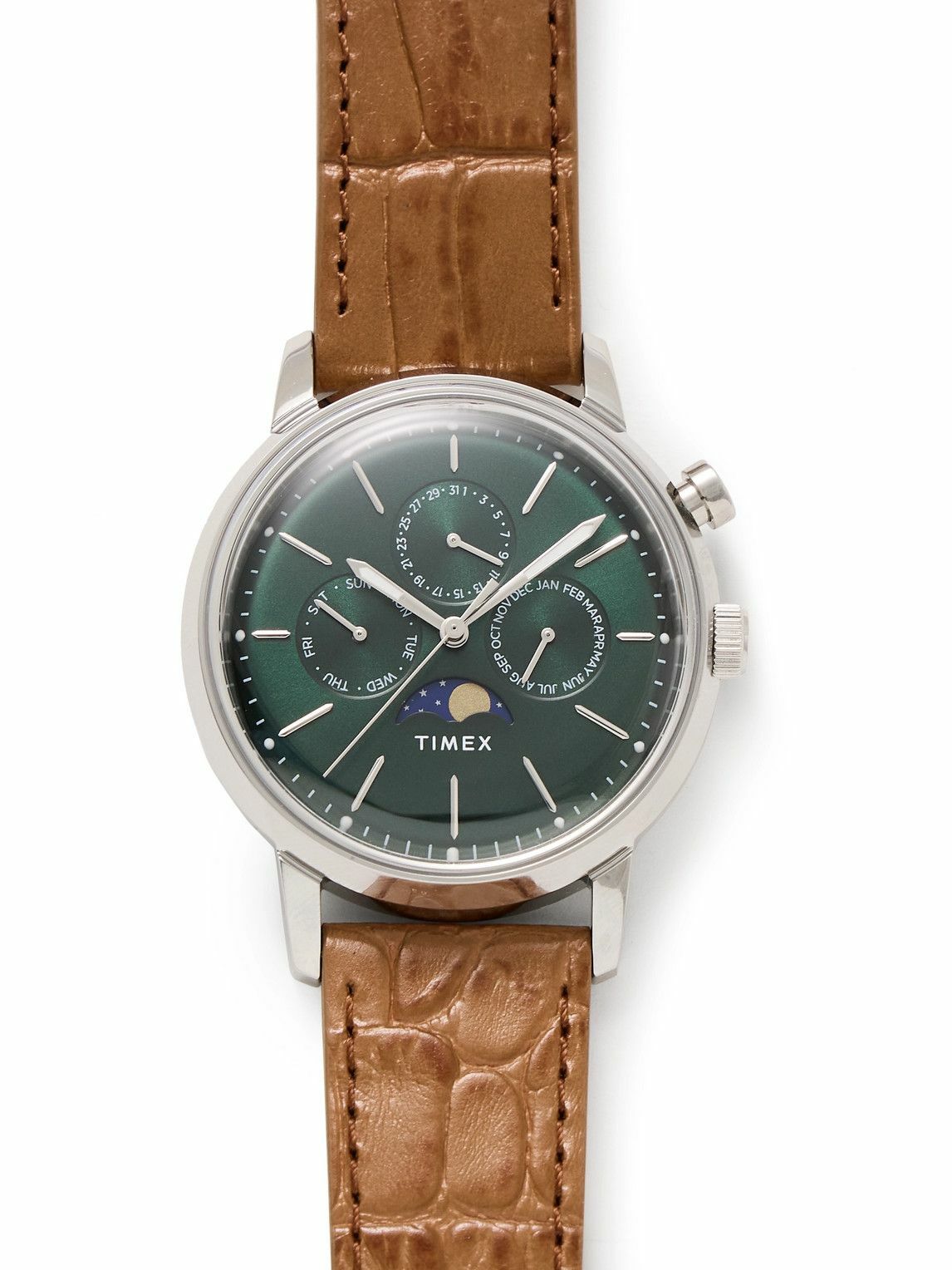 Timex - Marlin® Moon Phase 40mm Stainless Steel and Croc-Effect Leather ...