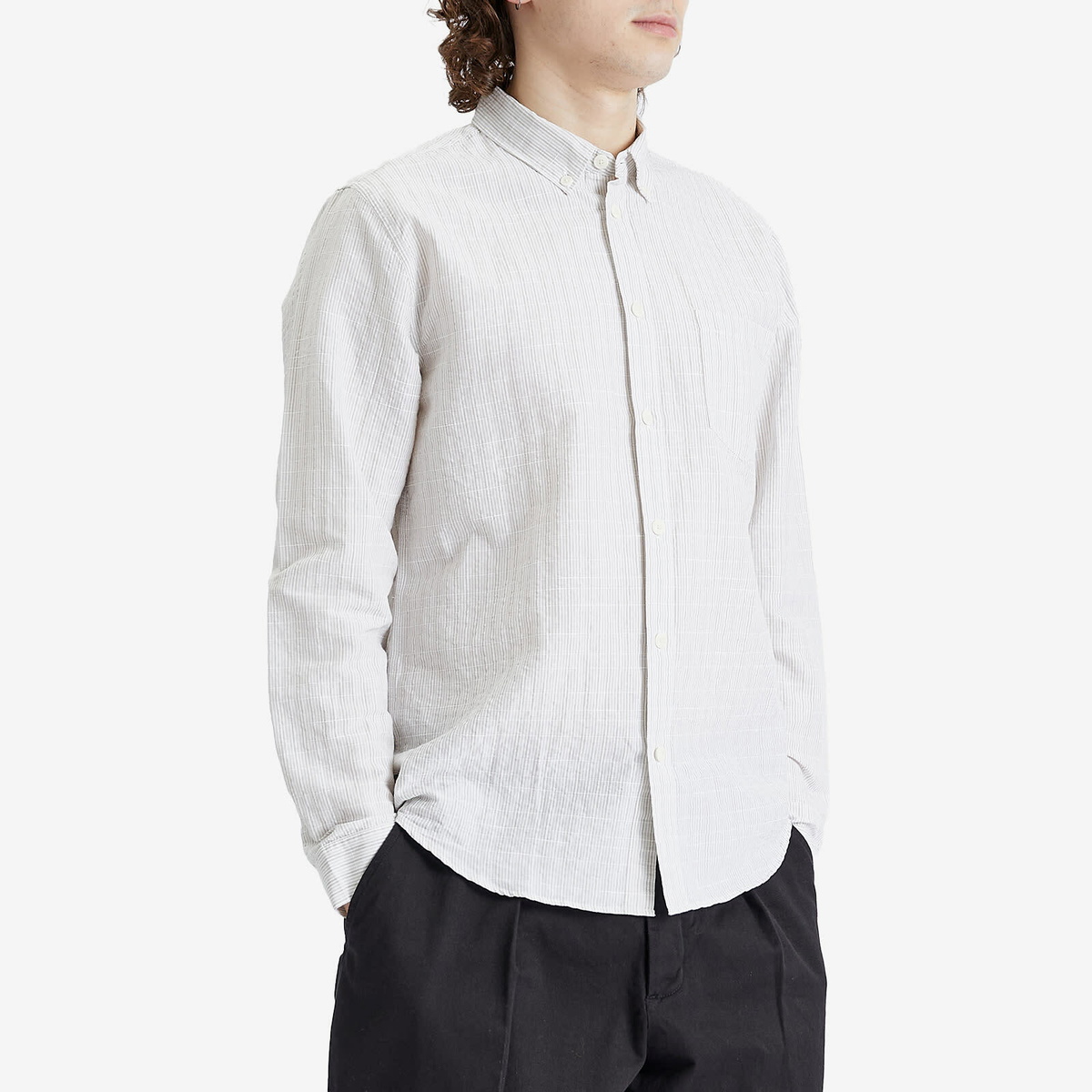 Folk Men's Stripe Relaxed Shirt in Sage Folk