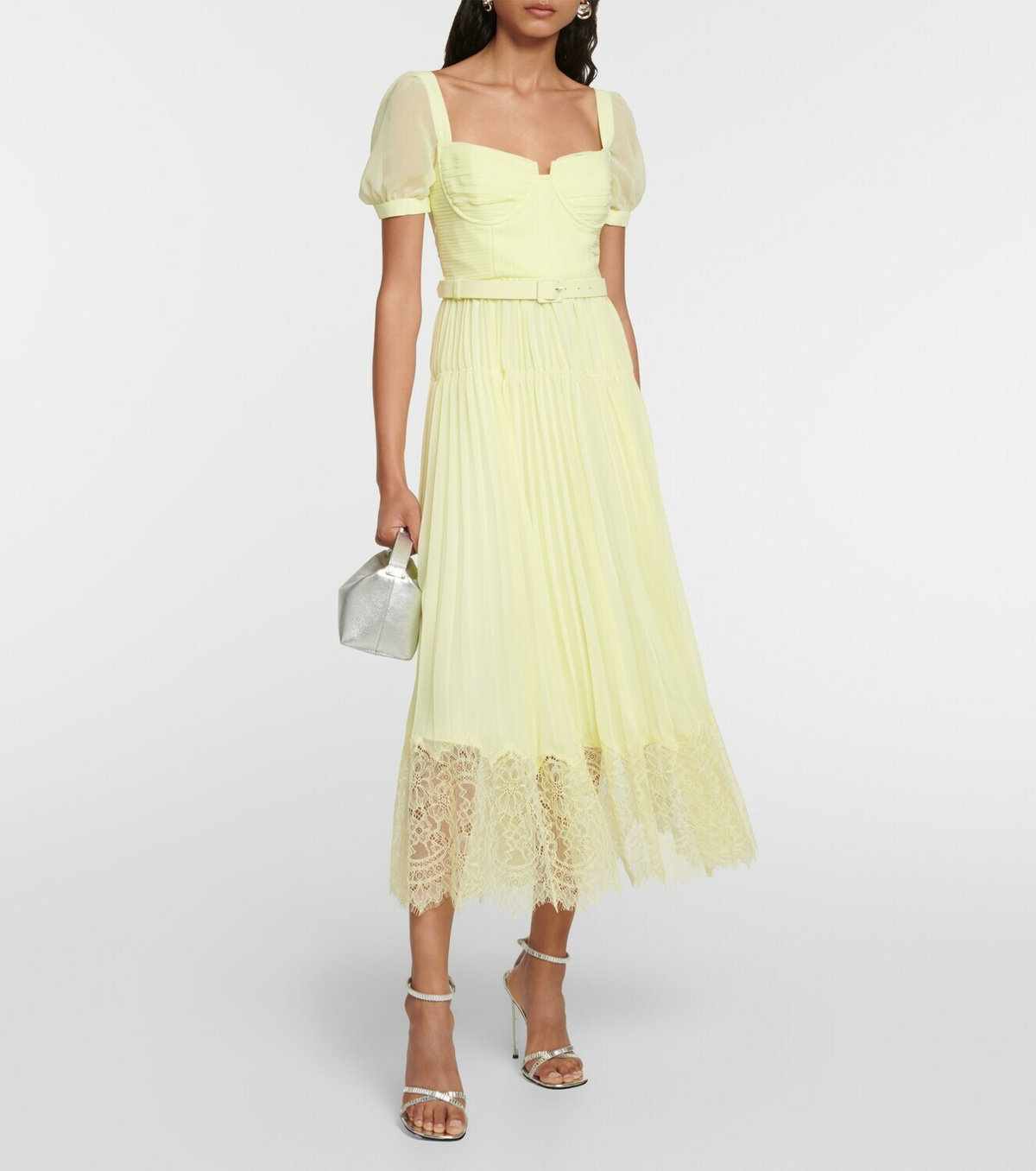Self-Portrait Lace-trimmed chiffon midi dress Self-Portrait