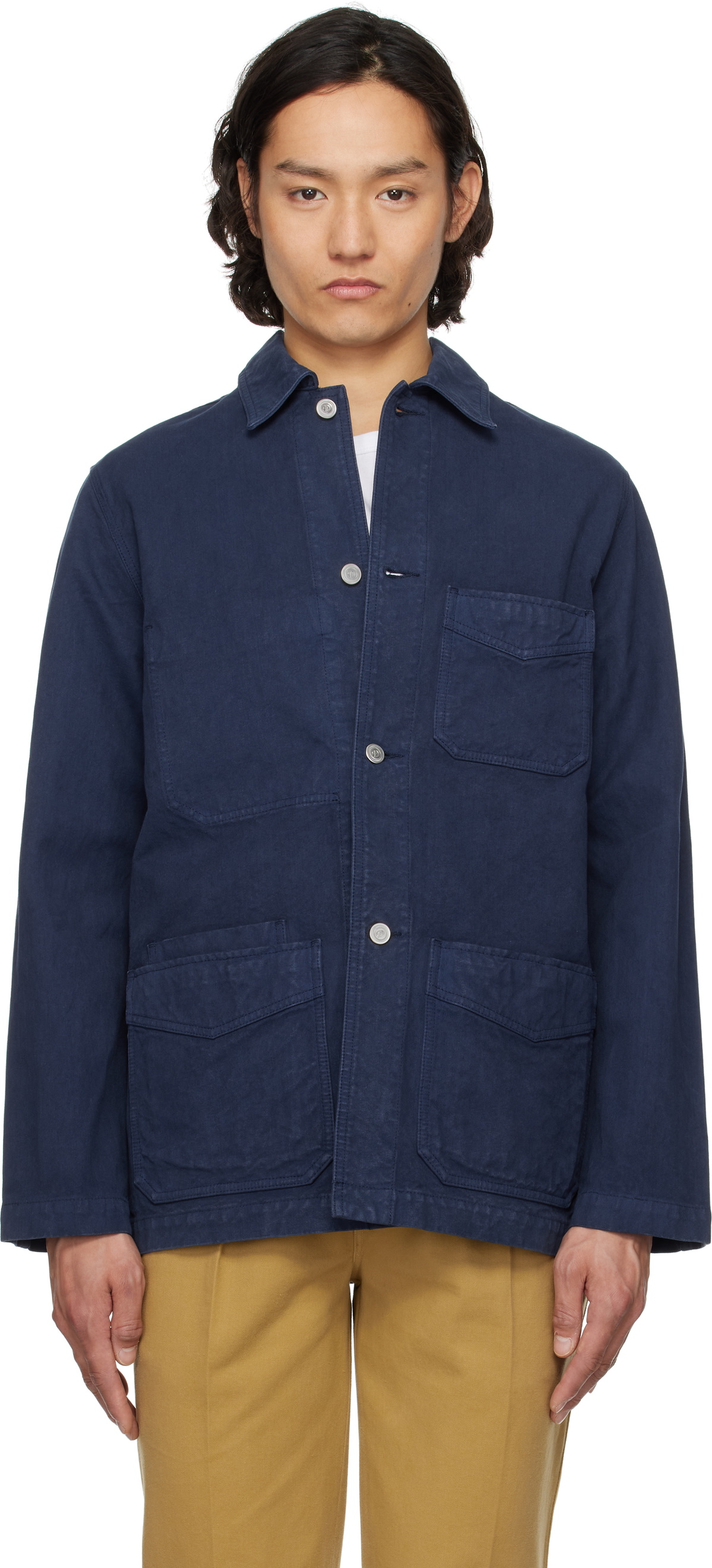 Drake's Navy Cotton Duck Canvas Five-Pocket Chore Jacket Drake's