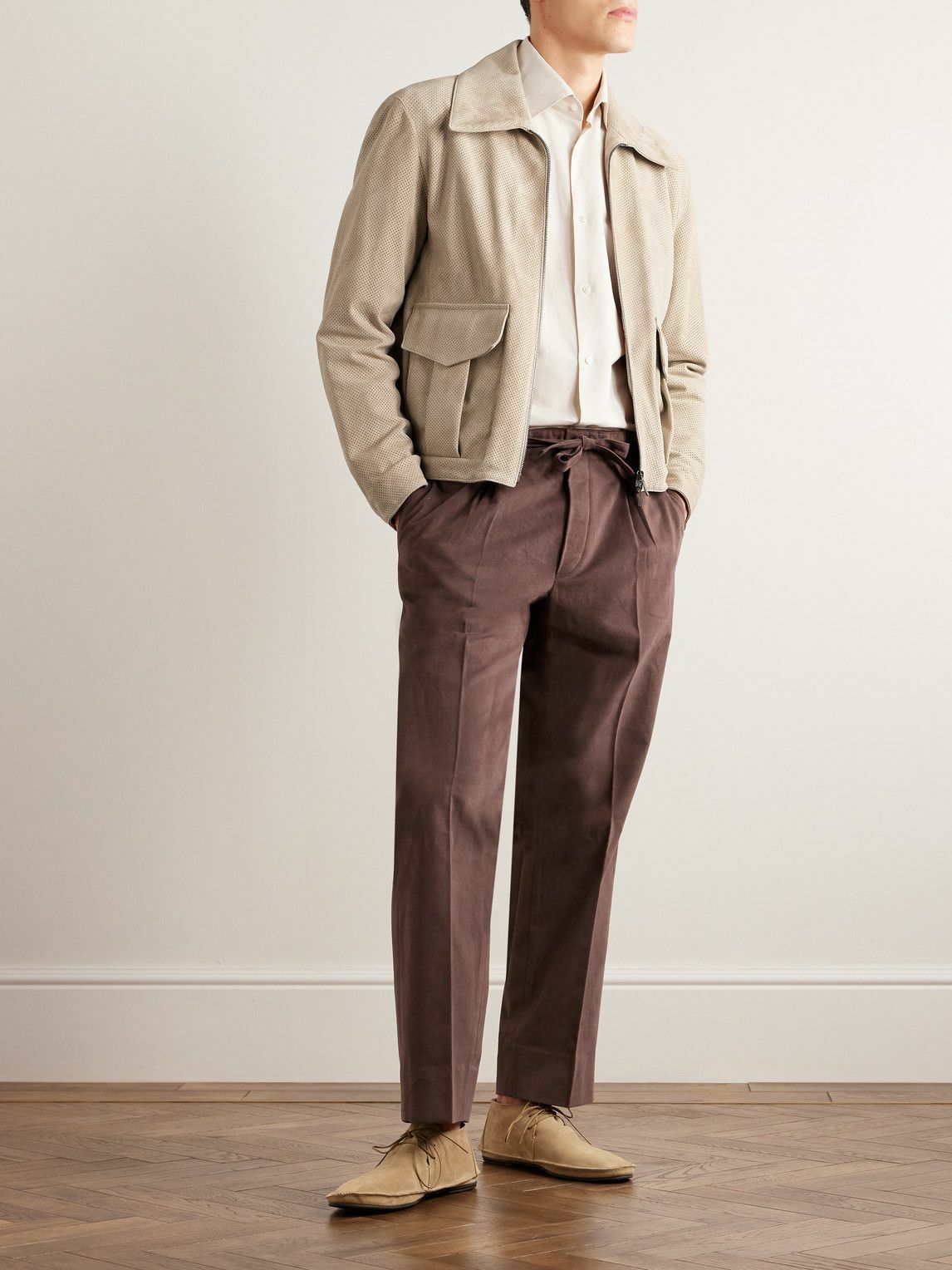 Stòffa - Perforated Suede Flight Jacket - Neutrals STÒFFA