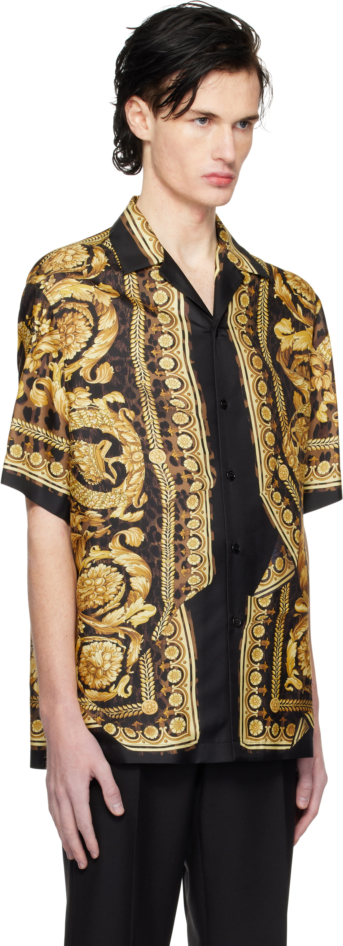 Versace Black & Gold Wild Barocco Illusion Silk Shirt Versace