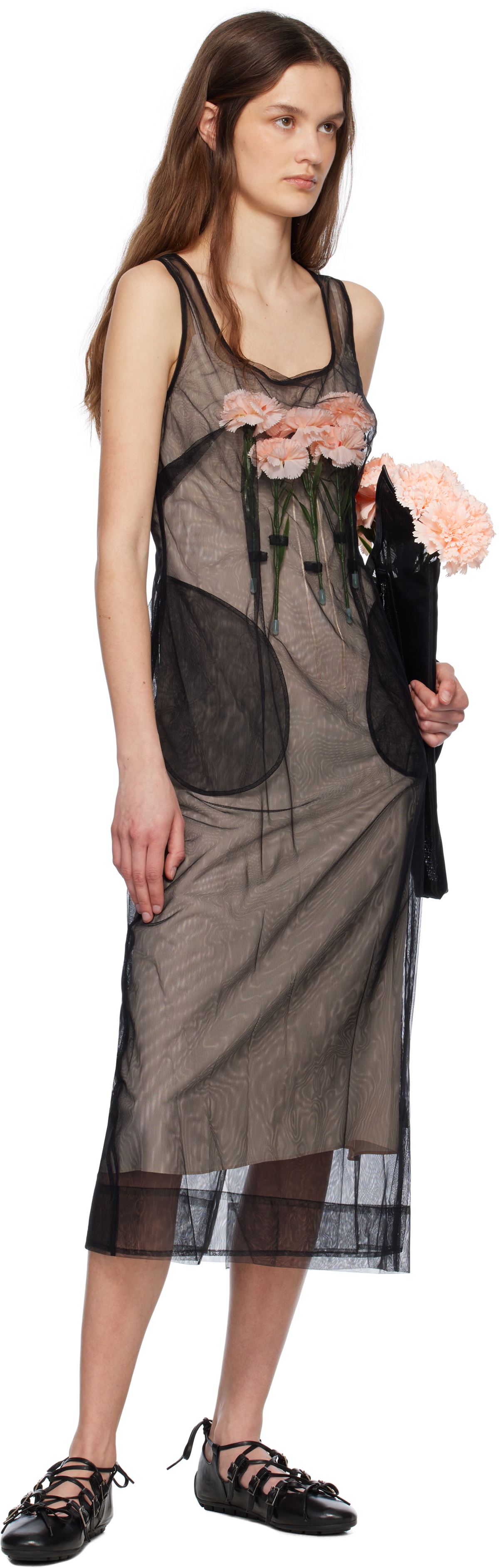 Simone Rocha Black Carnation Dart Midi Dress Simone Rocha