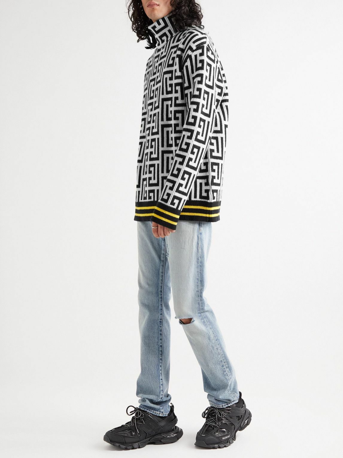 Balmain - Monogrammed Merino Wool and Cashmere-Blend Rollneck Sweater ...