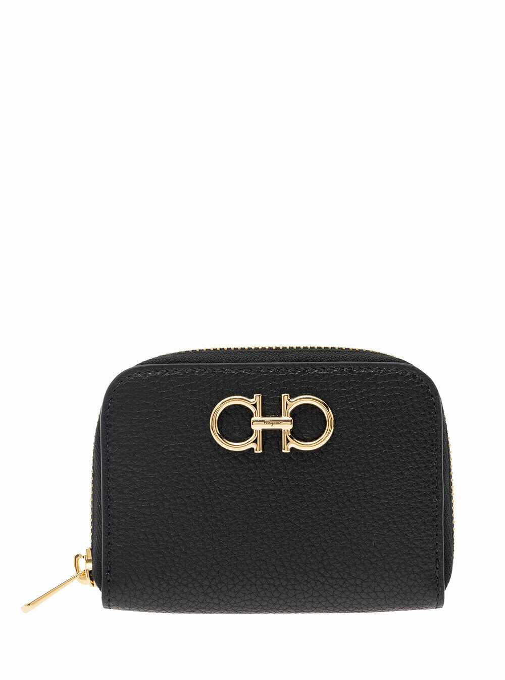 Ferragamo Black Coin Purse With Gancino Logo In Hammered Leaher Woman ...