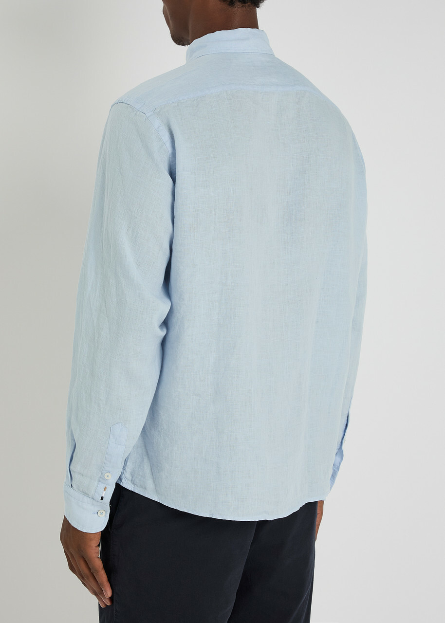 Boss Logo-embroidered Linen Shirt Light Blue BOSS