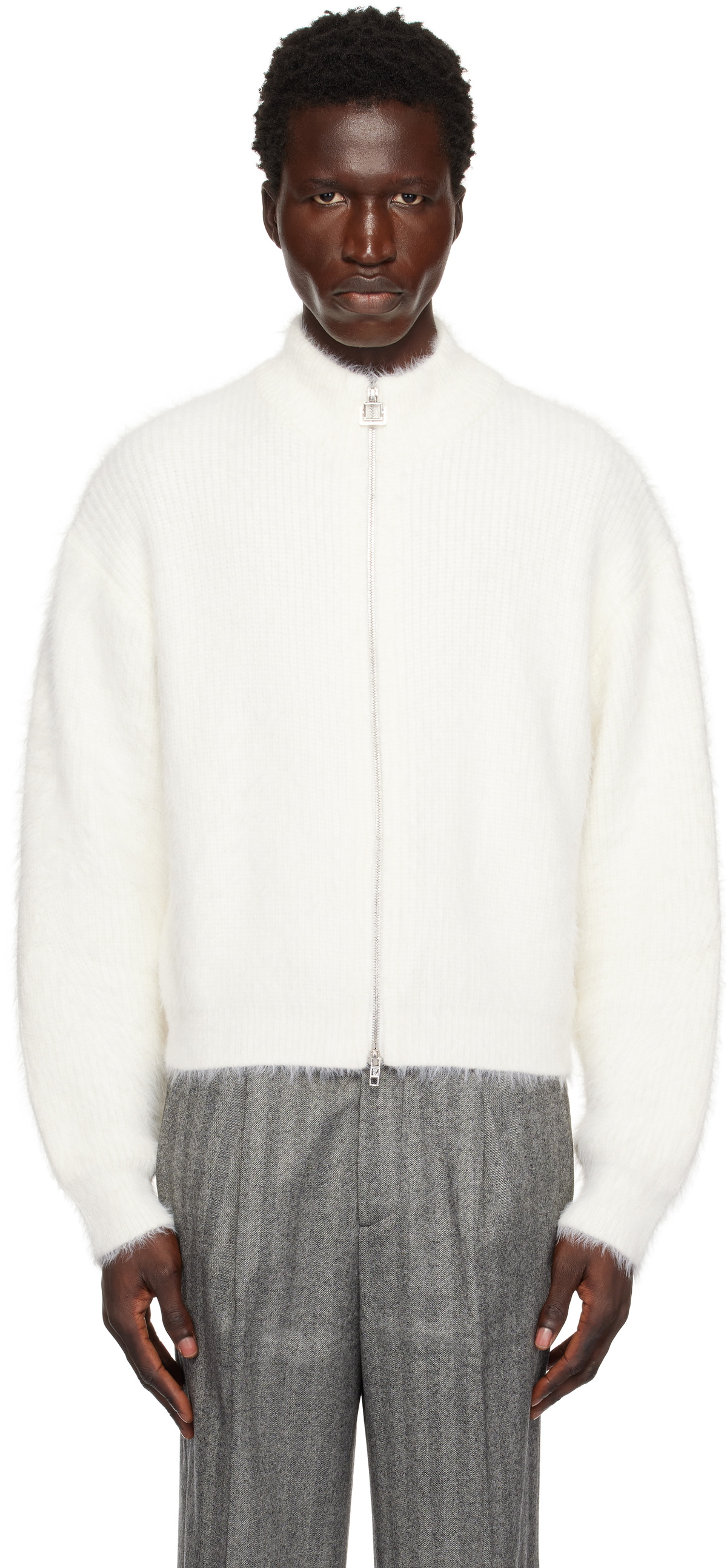 WOOYOUNGMI White High Neck Zip-up Sweater Wooyoungmi