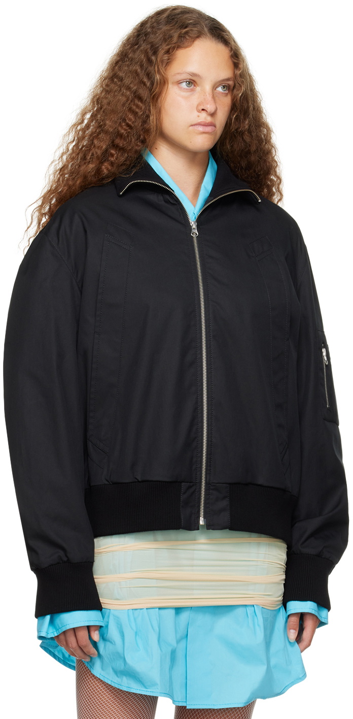 MM6 Maison Margiela Black Zip Bomber Jacket MM6 Maison Margiela