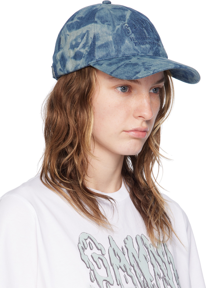 GANNI Blue Embroidered Logo Denim Cap GANNI