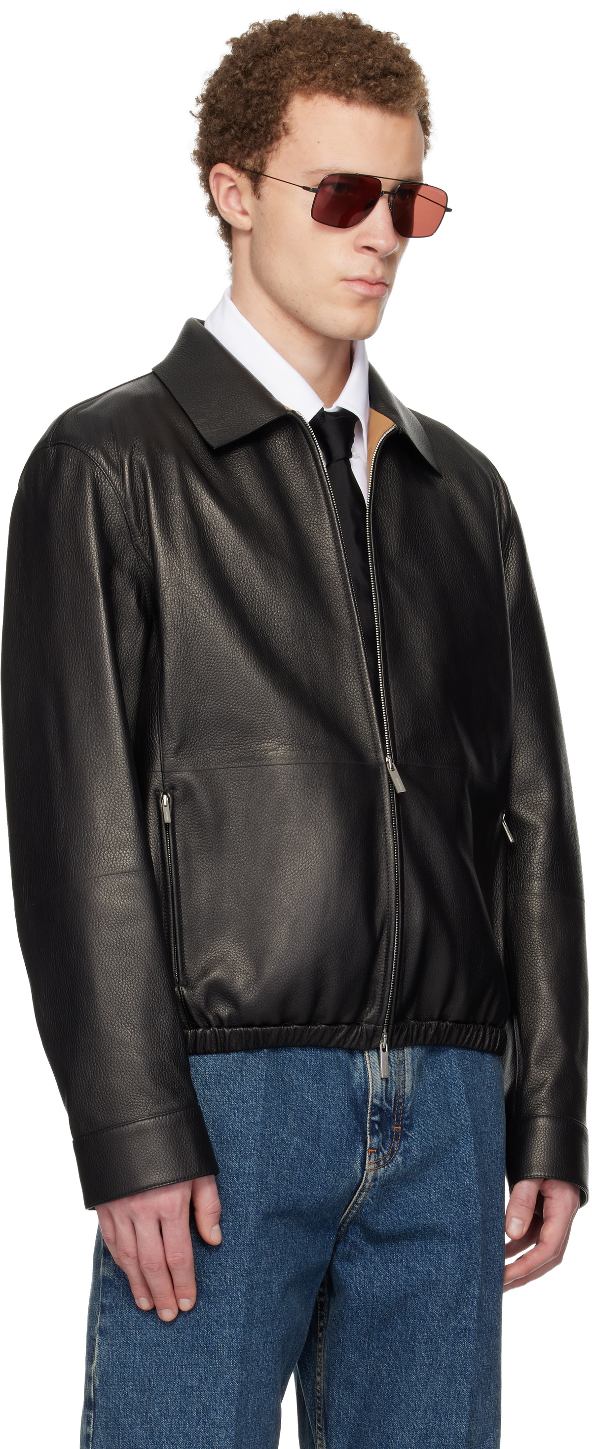 Ferragamo Black Deerskin Blouson Leather Jacket Salvatore Ferragamo