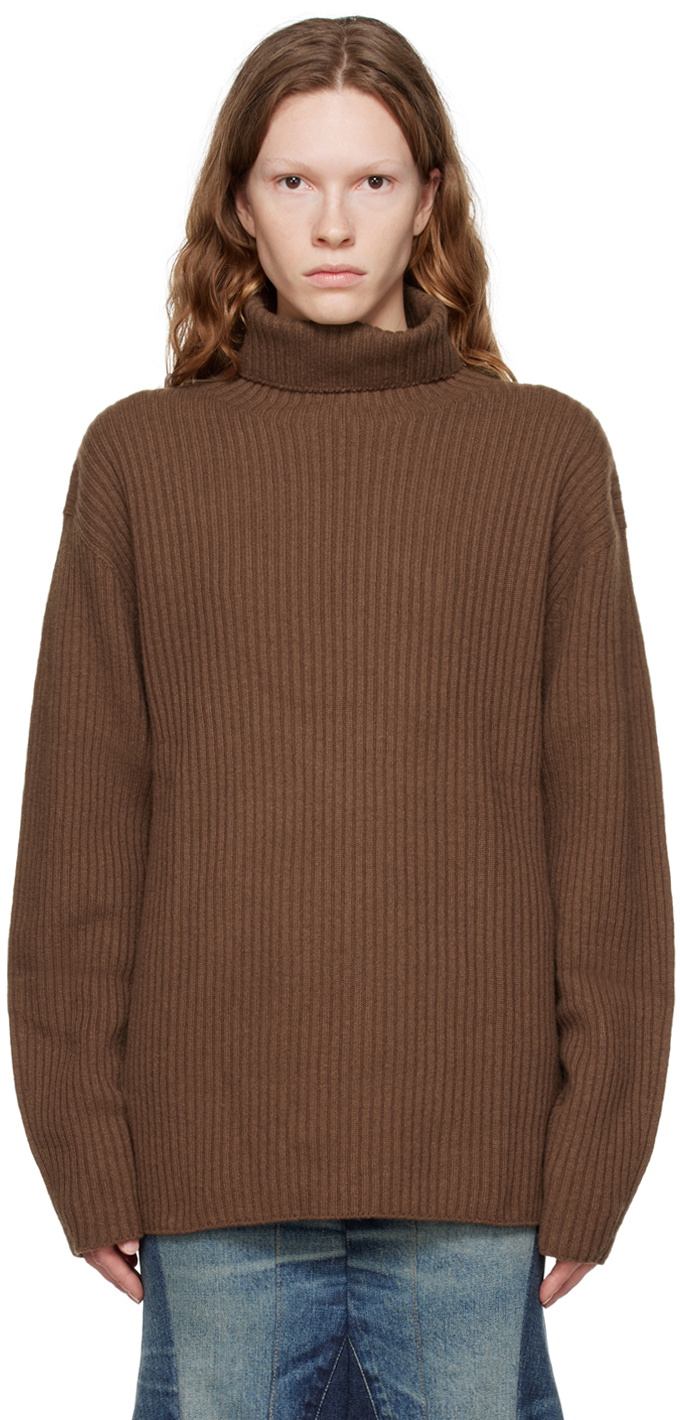 AMOMENTO Brown Rib Turtleneck AMOMENTO
