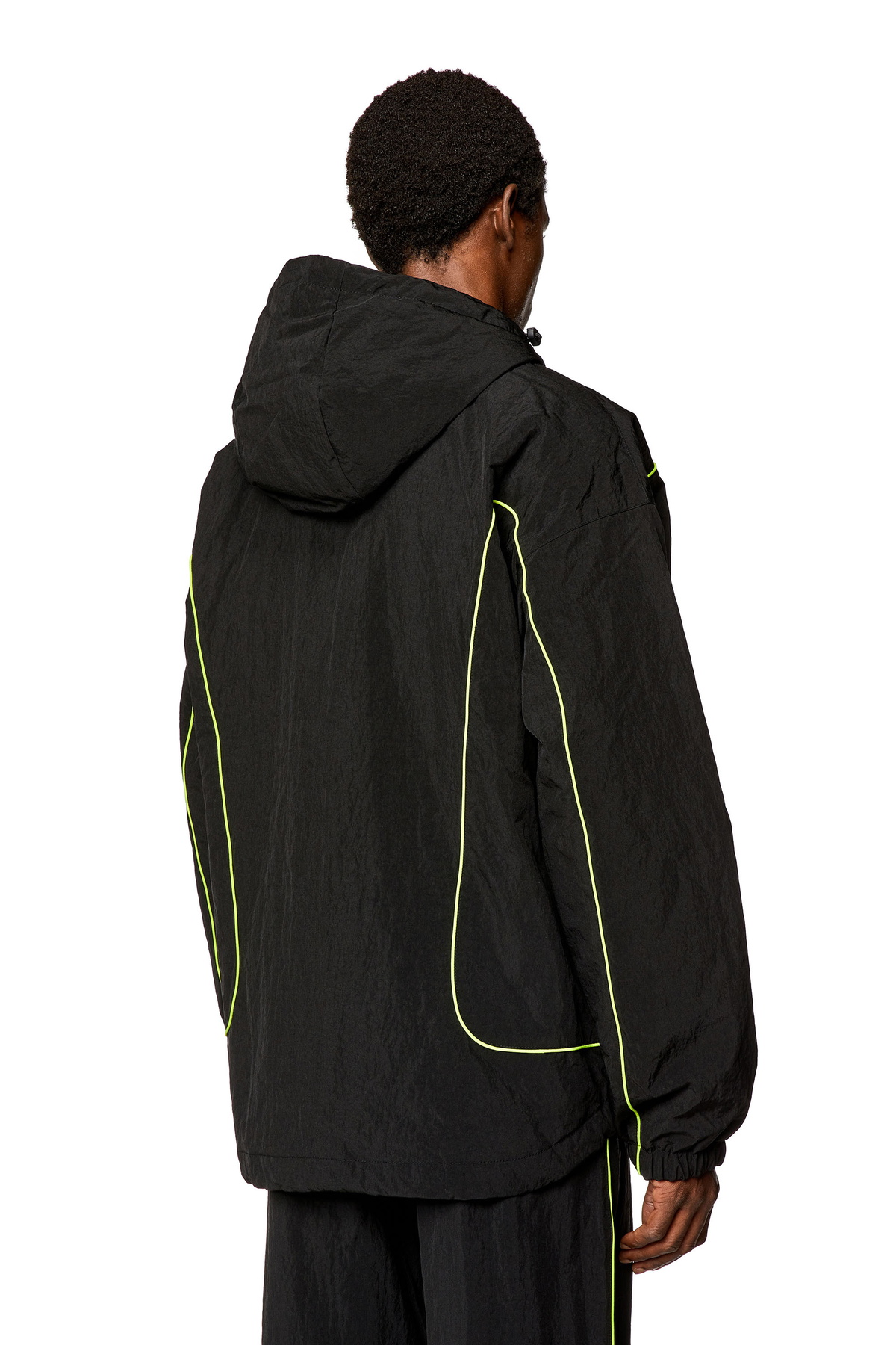 Diesel Padded hooded jacket in wrinkled nylon - Jackets Mens in Black ...