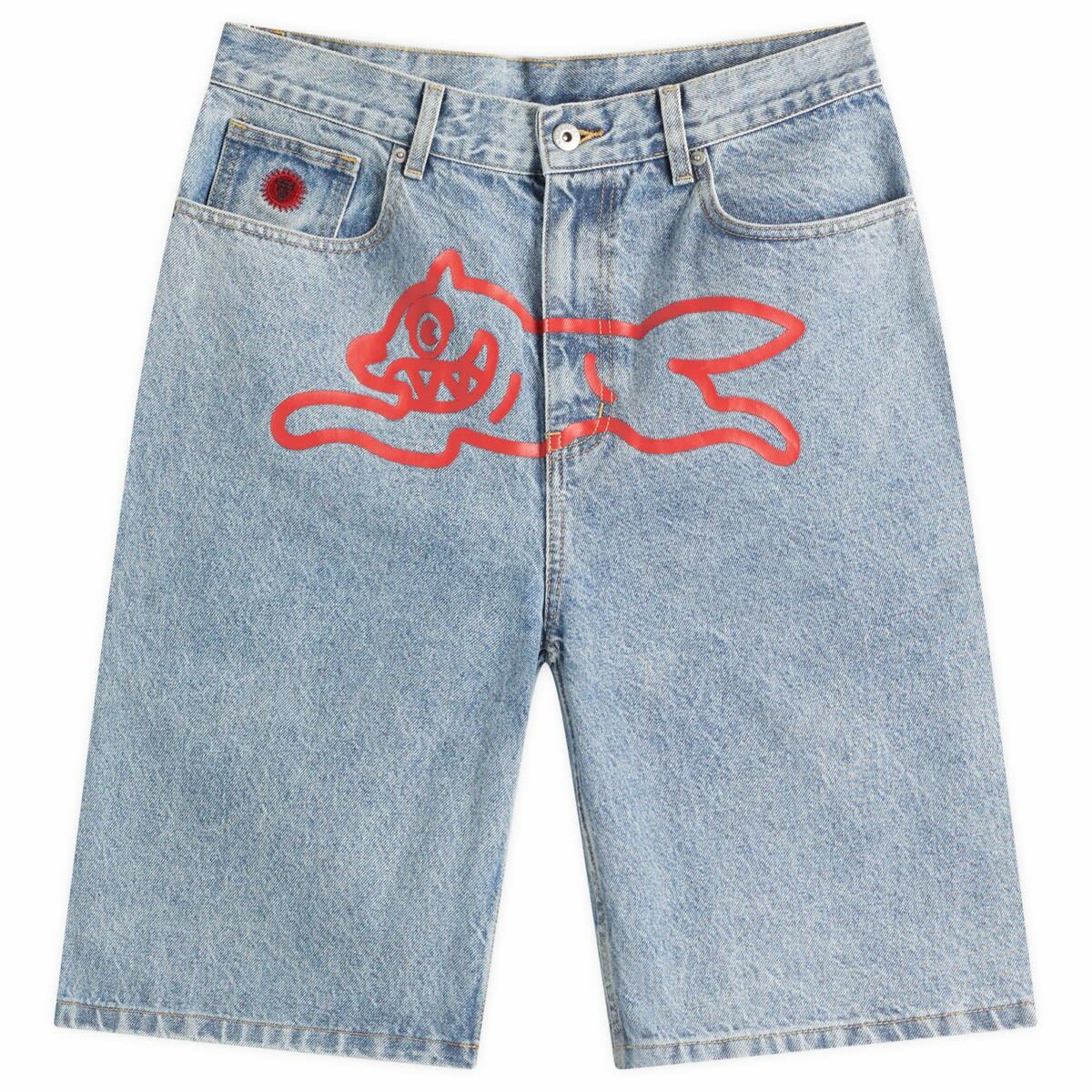 ICECREAM Men's Running Dog Denim Shorts in Light Wash Blue ICECREAM
