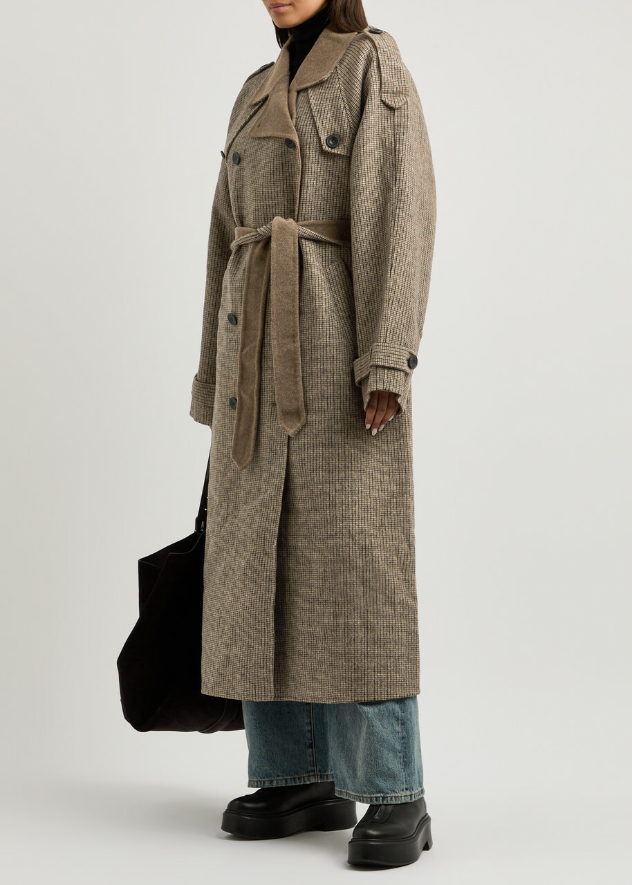 Meotine John Checked Wool-blend Trench Coat Beige Meotine