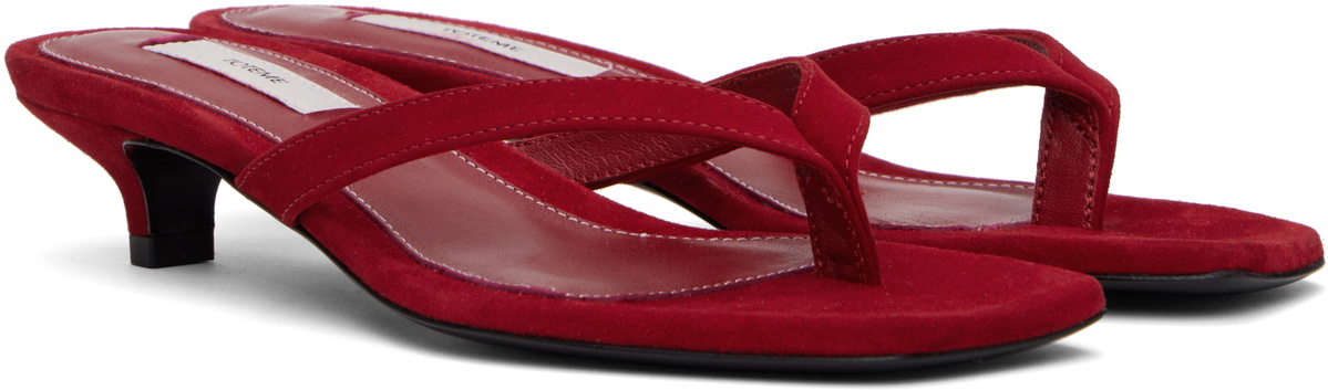TOTEME Red Suede Heeled Flip-Flops Toteme
