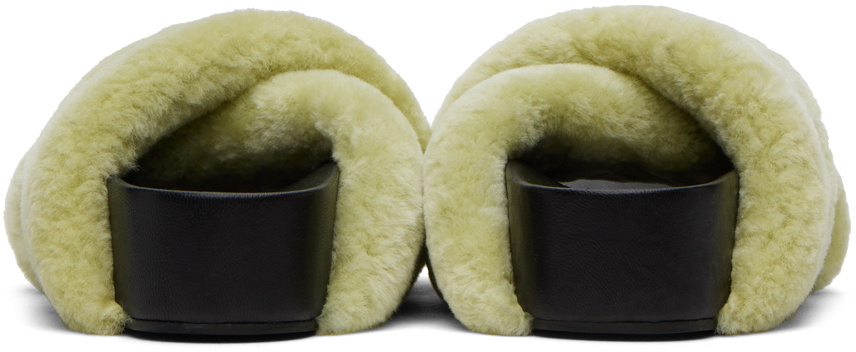 Jil Sander Green Shearling Slides Jil Sander