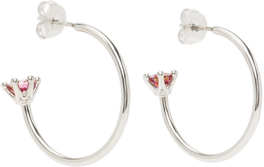 D'heygere Silver & Pink Solitaire Hoops D'heygere